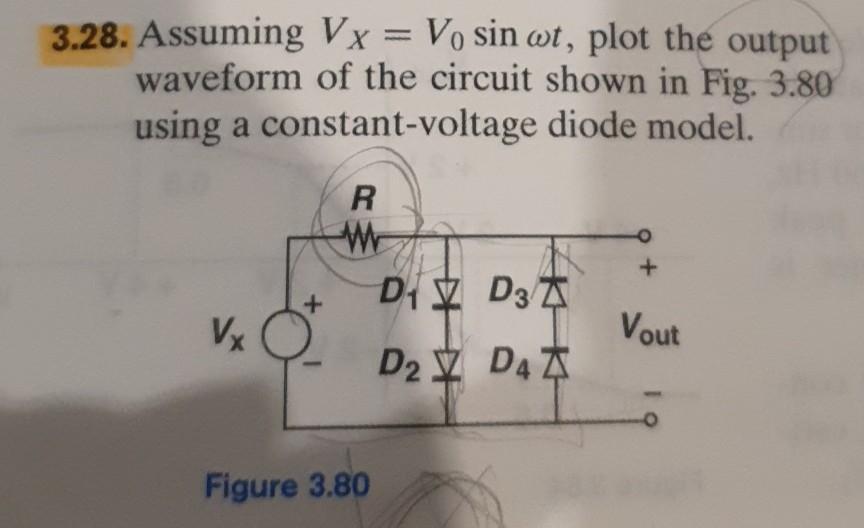 Solved 3.28. Assuming V x = Vo sin wt, plot the output | Chegg.com
