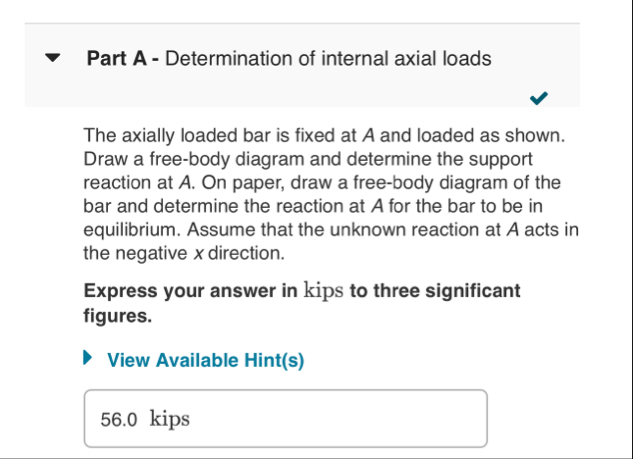 Part A - ﻿Determination of internal axial loadsThe | Chegg.com