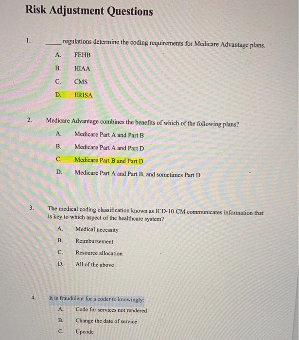 Solved Risk Adjustment Questions 1. regulations determine | Chegg.com