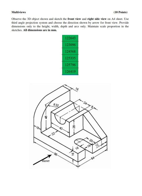 Solved Multiviews 10 Points Observe The 3d Object Shown 7682