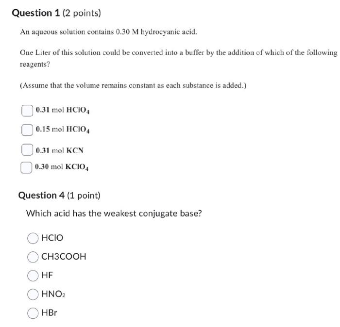Solved An aqueous solution contains 0.30M hydrocyanic acid. | Chegg.com