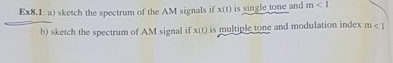 Solved Ex8.1: a) sketch the spectrum of the AM signals if | Chegg.com