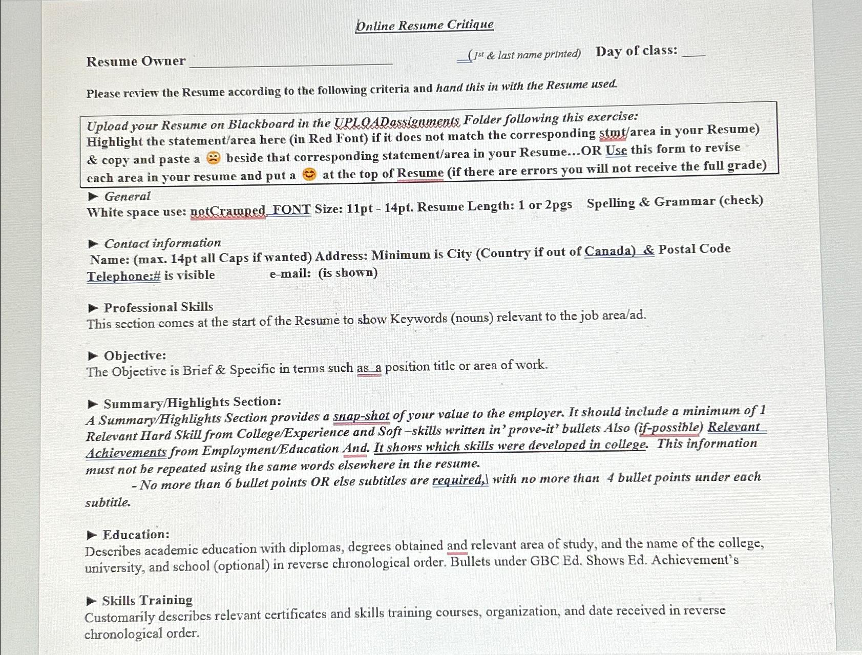 Solved Online Resume CritiqueResume OwnerPlease review the | Chegg.com