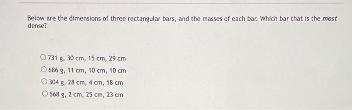 Solved Below are the dimensions of three rectangular bars, | Chegg.com