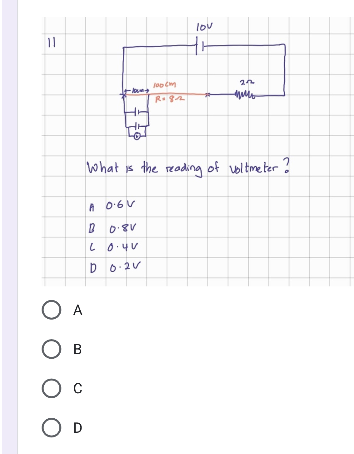 Solved What is the reading of voltmeter?A 0.6VB ,0.8VC 0.4VD | Chegg.com
