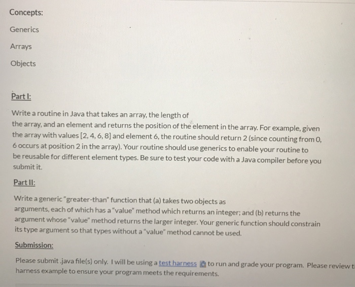 Solved Concepts: Generics Arrays Objects Part I: Write a | Chegg.com