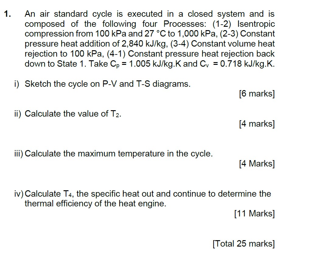 Solved An air standard cycle is executed in a closed system | Chegg.com