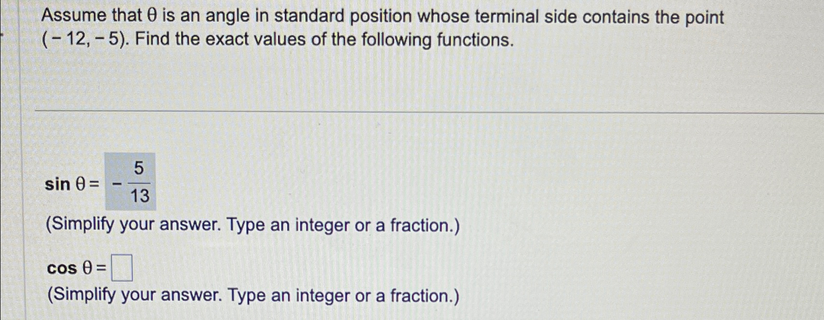 Solved Assume that θ ﻿is an angle in standard position whose | Chegg.com