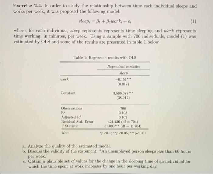Solved Exercise 2.4. In order to study the relationship | Chegg.com