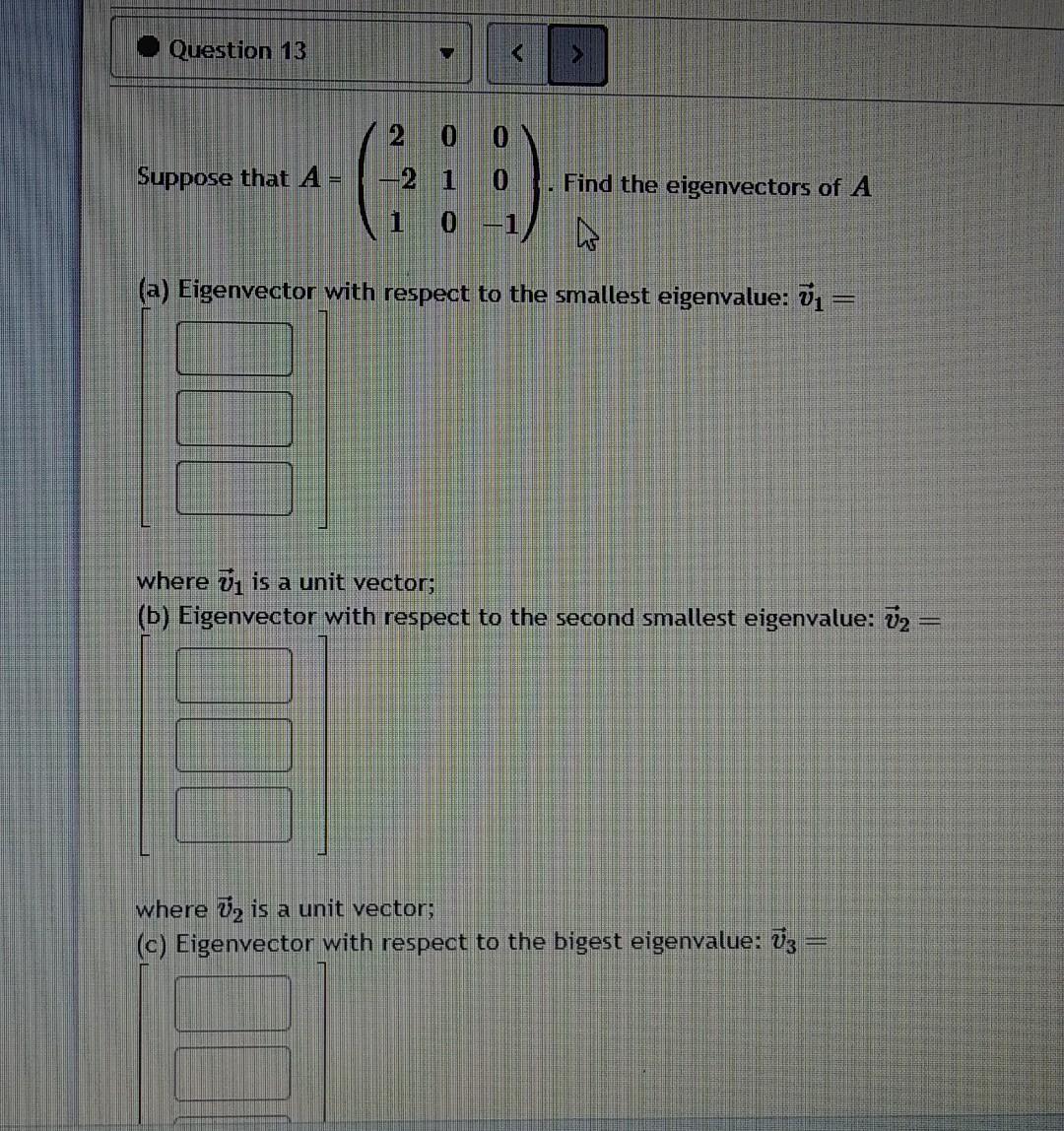 Solved Suppose that A=⎝⎛2−2101000−1⎠⎞. Find the eigenvectors | Chegg.com