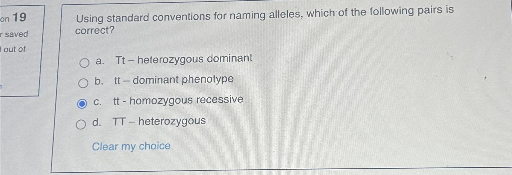 Solved Using standard conventions for naming alleles, which | Chegg.com