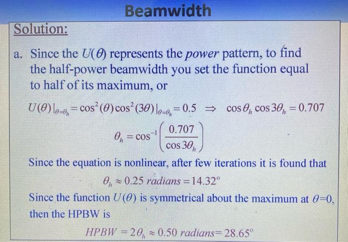 Solved Beamwidth Solution: a. Since the U(O) represents the | Chegg.com