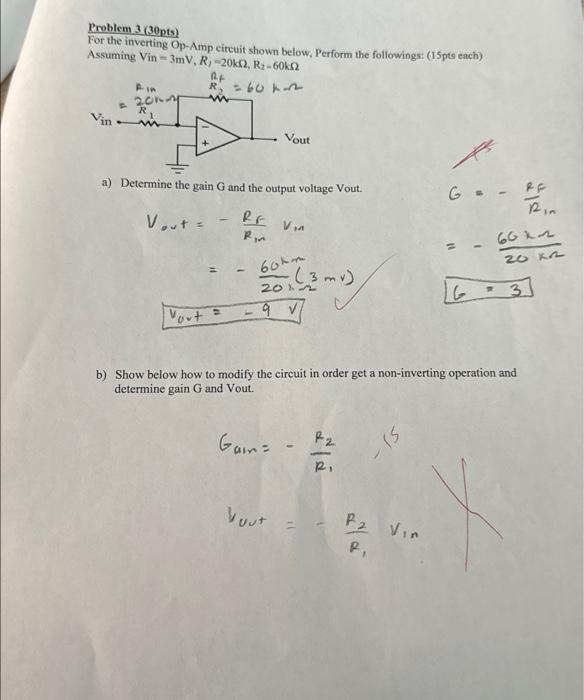 Solved Problem 3(30pts) For the inverting Op-Amp circuit | Chegg.com