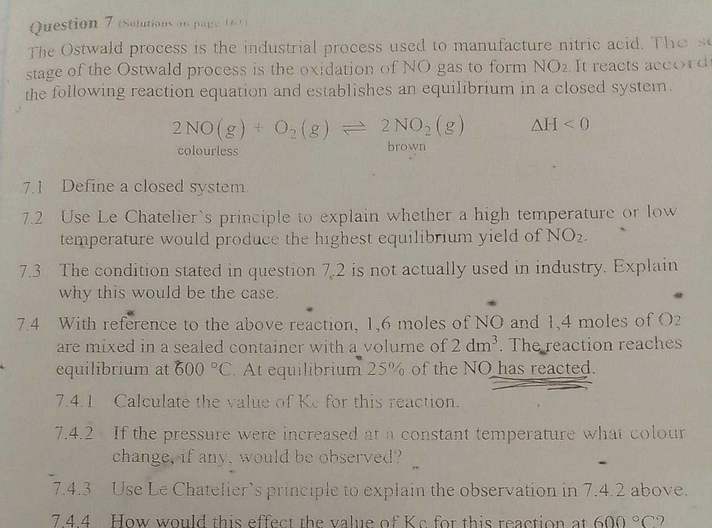 Solved Question 7 (Solutions on page 16 The Ostwald process | Chegg.com