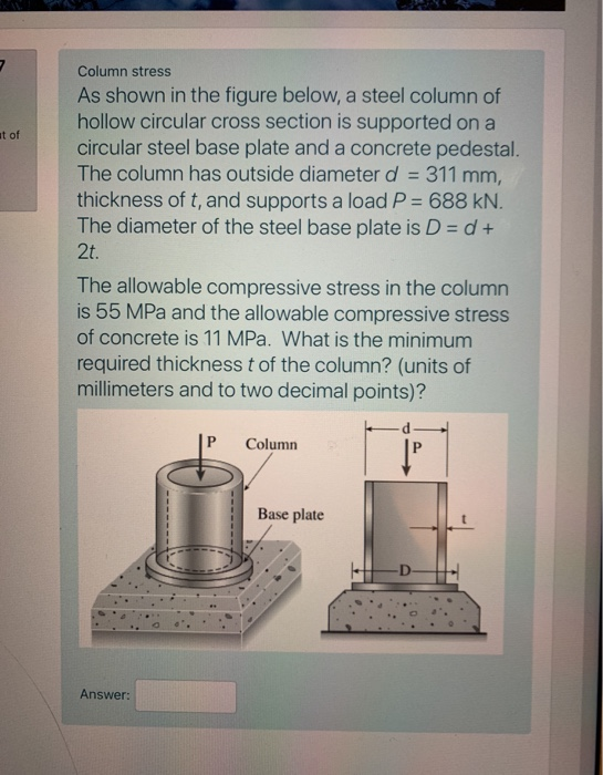 Solved at of Column stress As shown in the figure below, a | Chegg.com