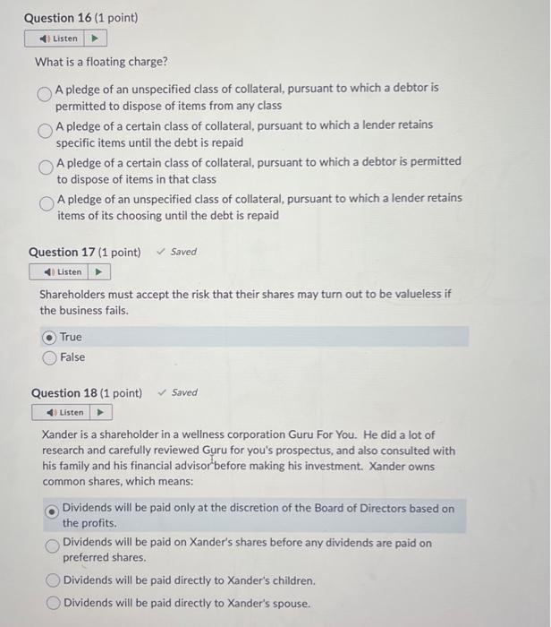 Solved What is a floating charge? A pledge of an unspecified | Chegg.com