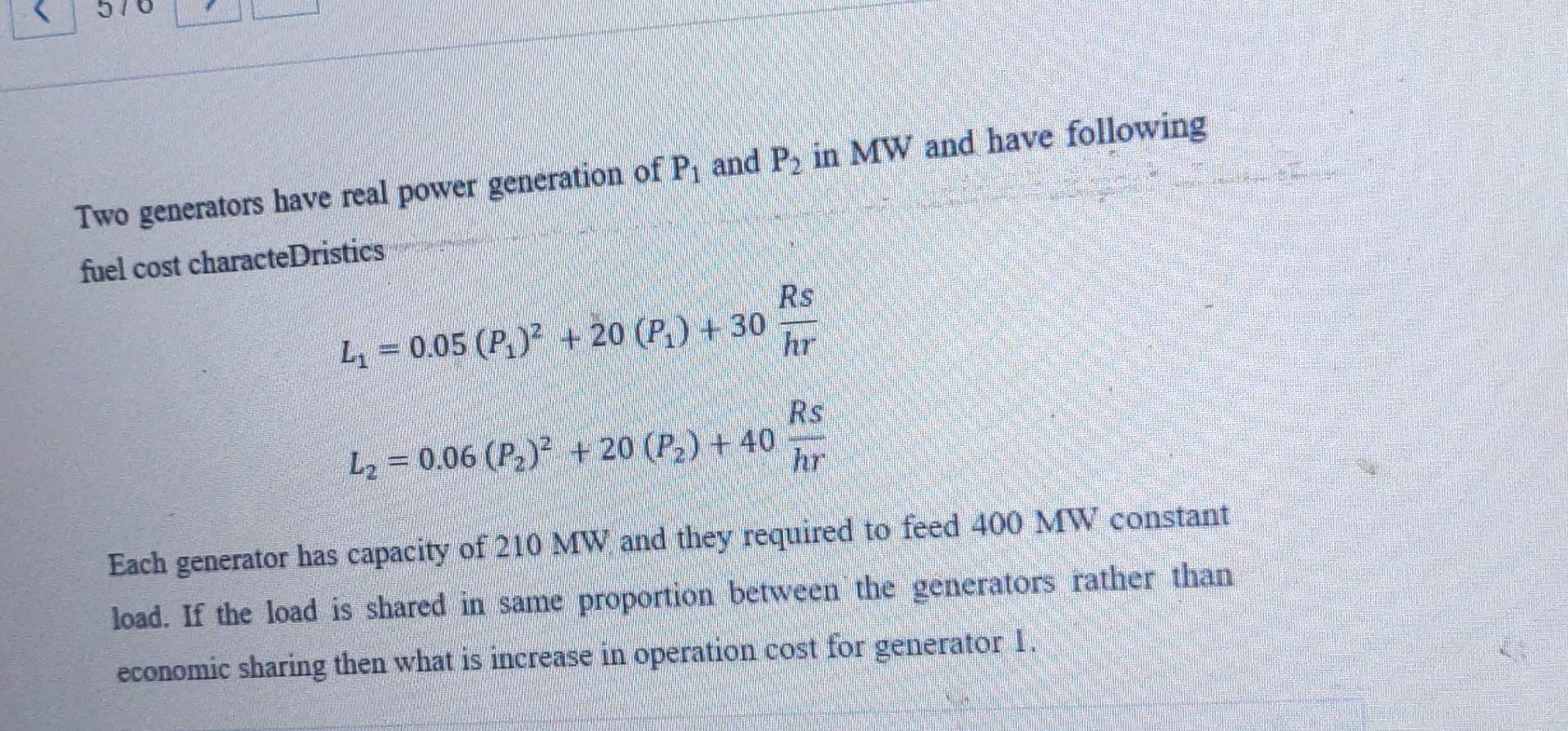 Solved Two generators have real power generation of P1 and | Chegg.com