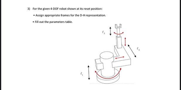 Solved 3) For the given 4-DOF robot shown at its reset | Chegg.com