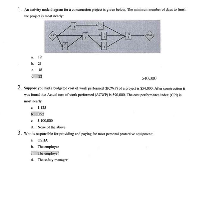 Solved 1. An activity node diagram for a construction | Chegg.com