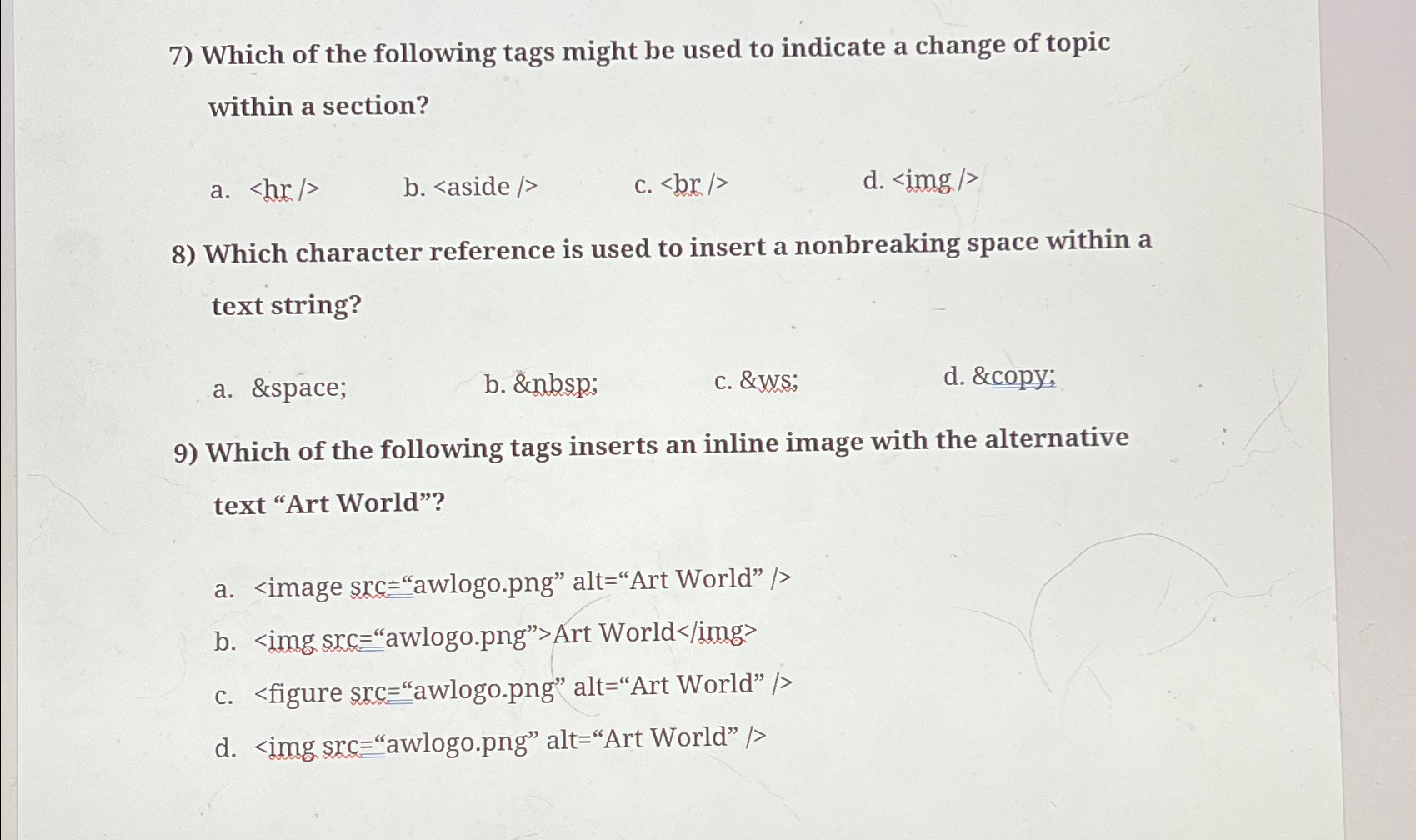 Solved Which of the following tags might be used to indicate | Chegg.com