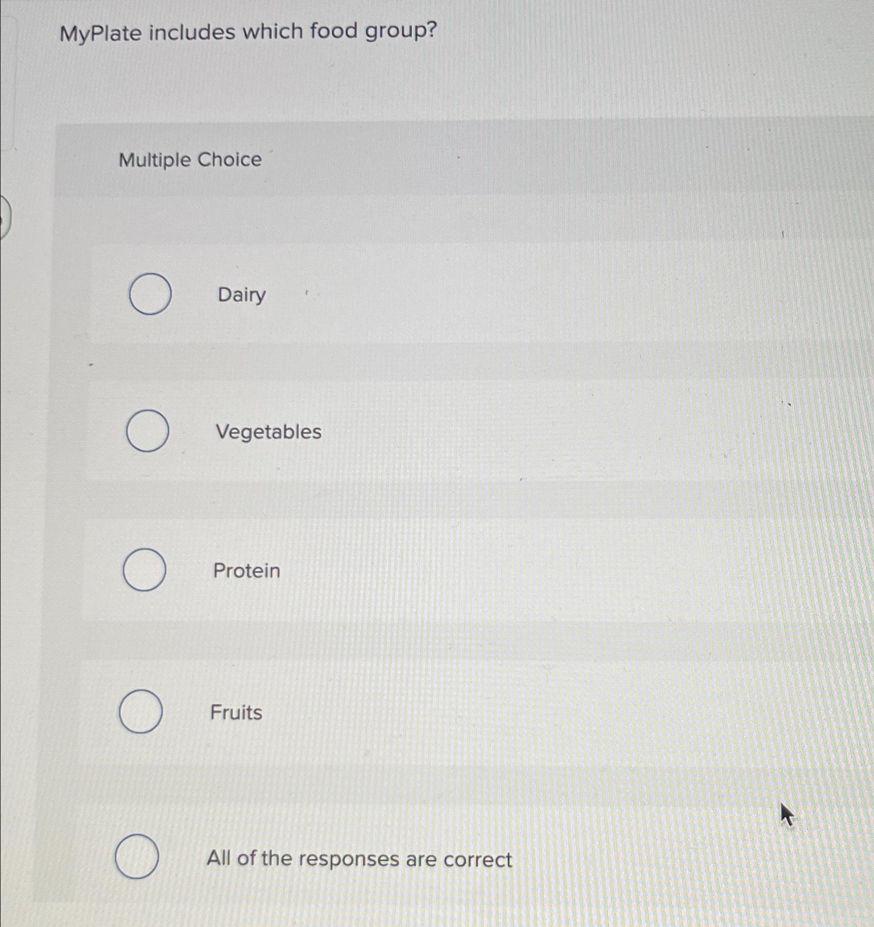 Solved MyPlate includes which food group?Multiple | Chegg.com