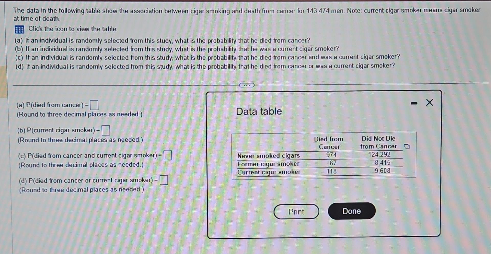 The data in the following table show the association | Chegg.com