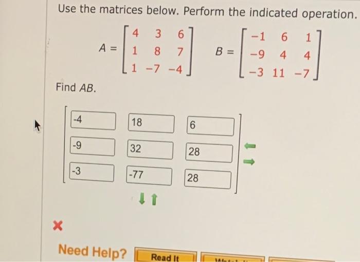 Solved Use the matrices below. Perform the indicated | Chegg.com