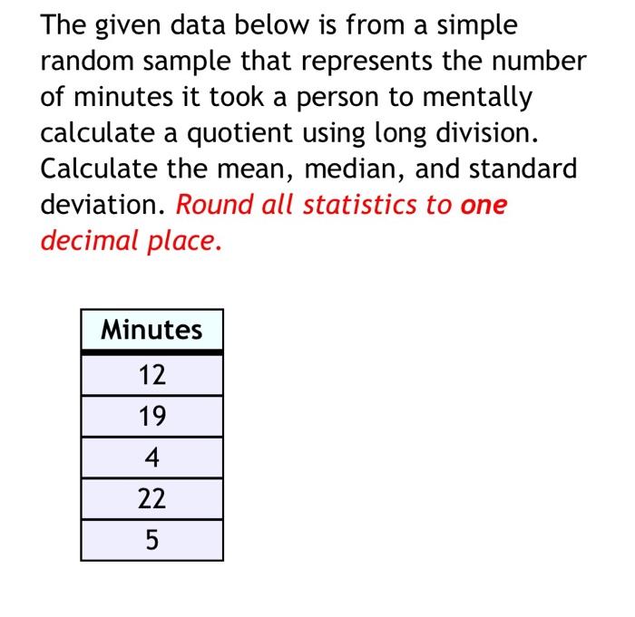Solved The given data below is from a simple random sample | Chegg.com