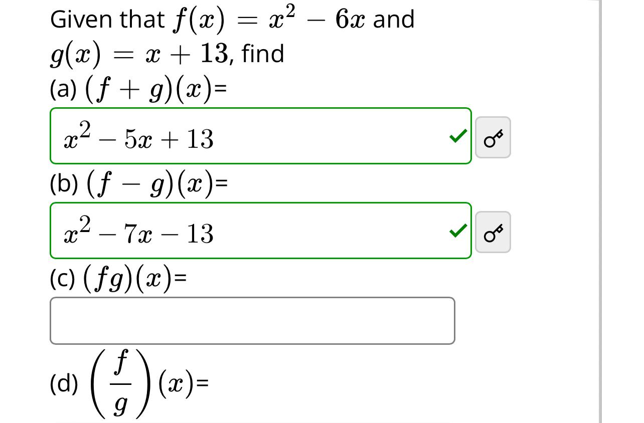 Solved Given that f(x)=x2-6x ﻿and g(x)=x+13, | Chegg.com