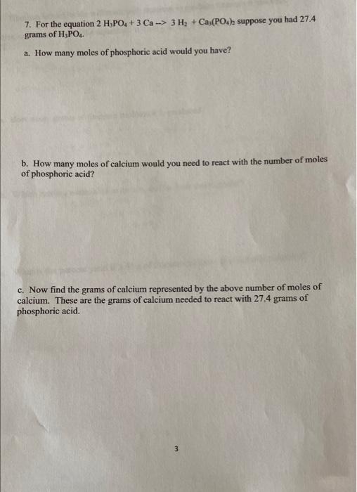 Solved 7. For the equation 2 HPO4 + 3 Ca --> 3 H + Cas(PO4h | Chegg.com