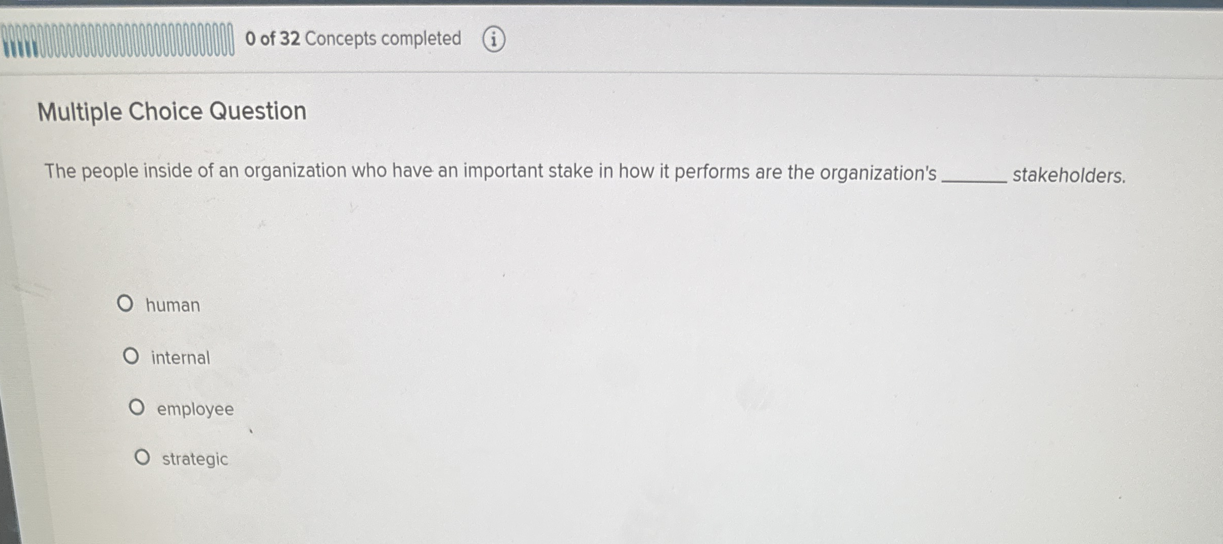 Solved 0 ﻿of 32 ﻿Concepts completed(i)Multiple Choice | Chegg.com