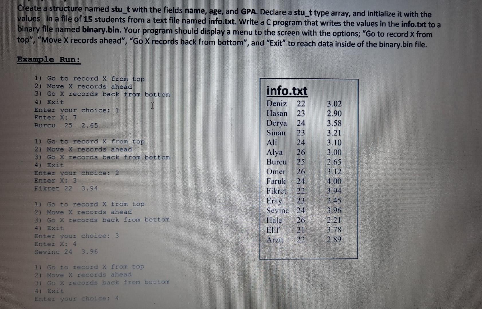 Solved Create a structure named stu_t with the fields name, | Chegg.com