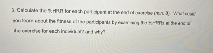 Solved 3. Calculate the \%HRR for each participant at the | Chegg.com