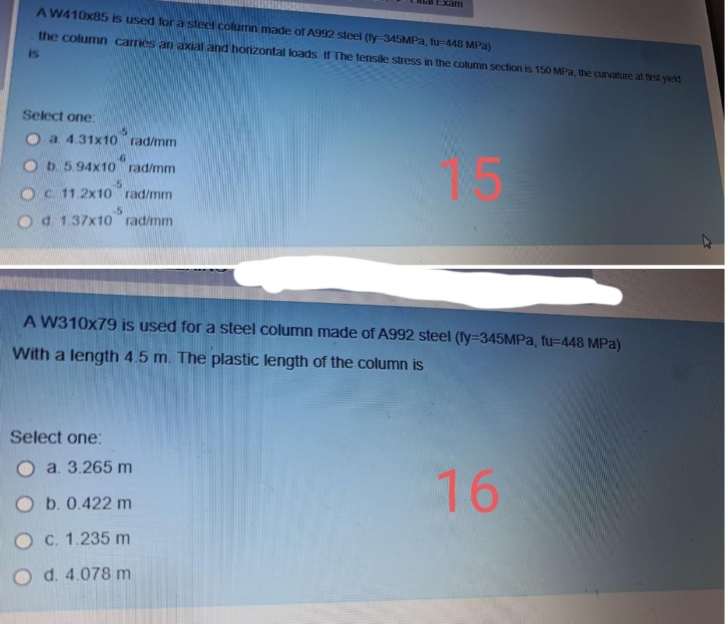 di xam AW410x85 is used for a steel column made of | Chegg.com