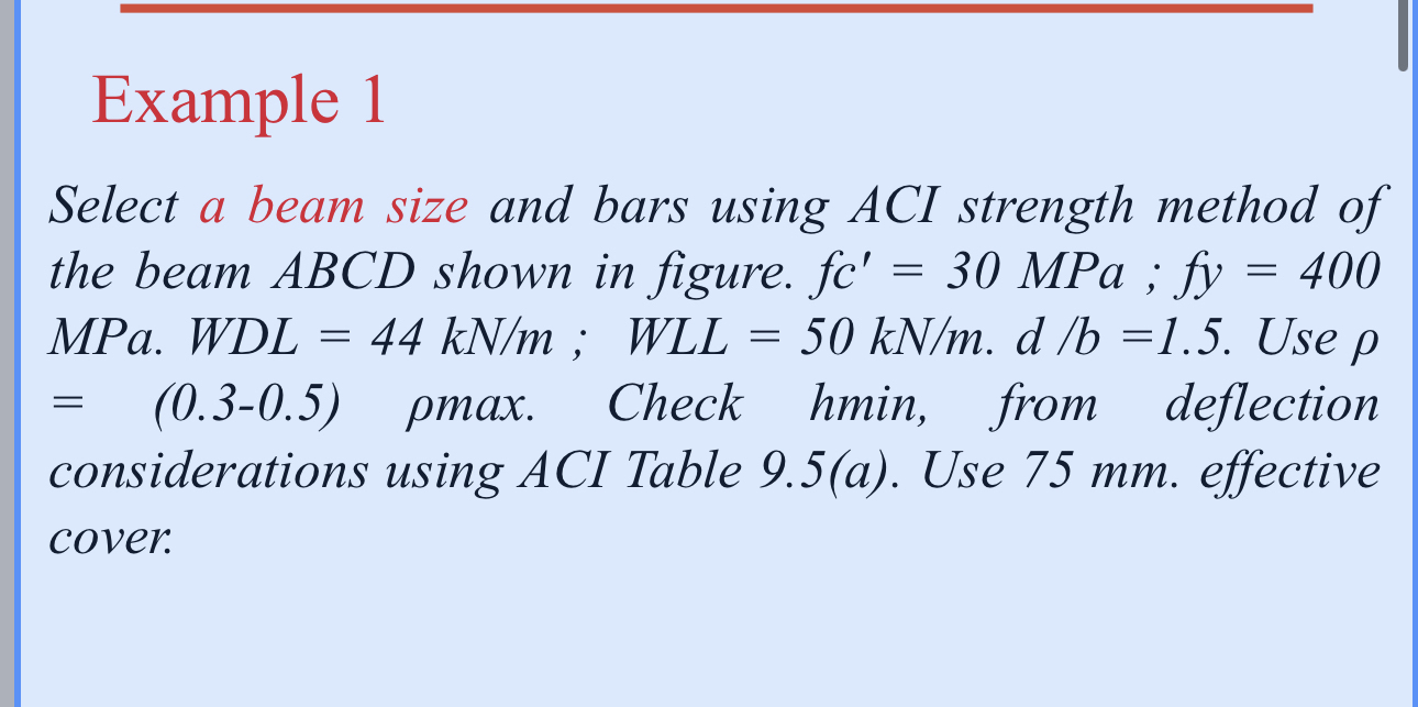 Solved Example 1Select a beam size and bars using ACI | Chegg.com