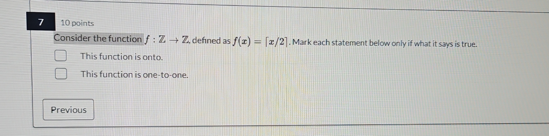 Solved 7,10 ﻿pointsConsider the function f:Z→Z, ﻿defined as | Chegg.com