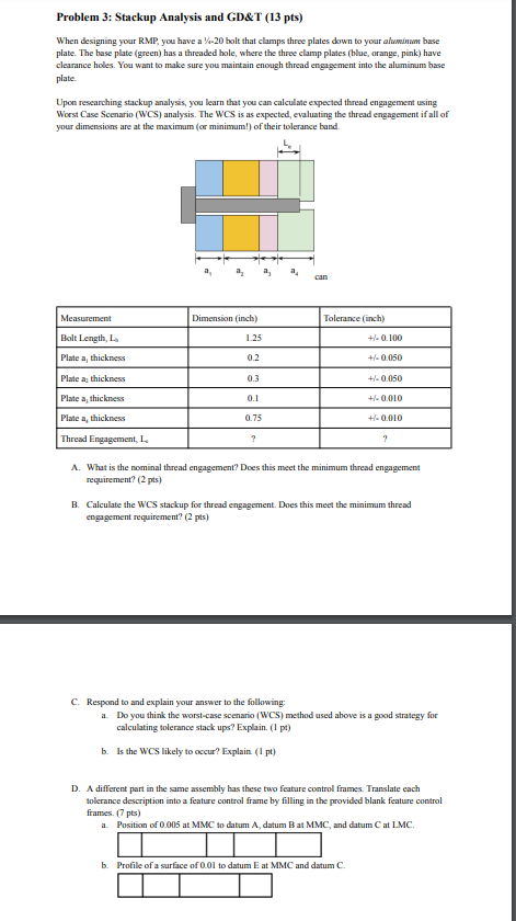 Problem 3: Stackup Analysis and GD\&T (13 ﻿pts) ﻿When | Chegg.com