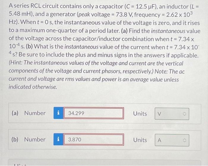 Solved A series RCL circuit contains only a capacitor | Chegg.com
