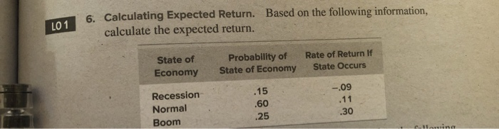 Solved L01 6 Calculate The 6 Calculating Expected Return 0792