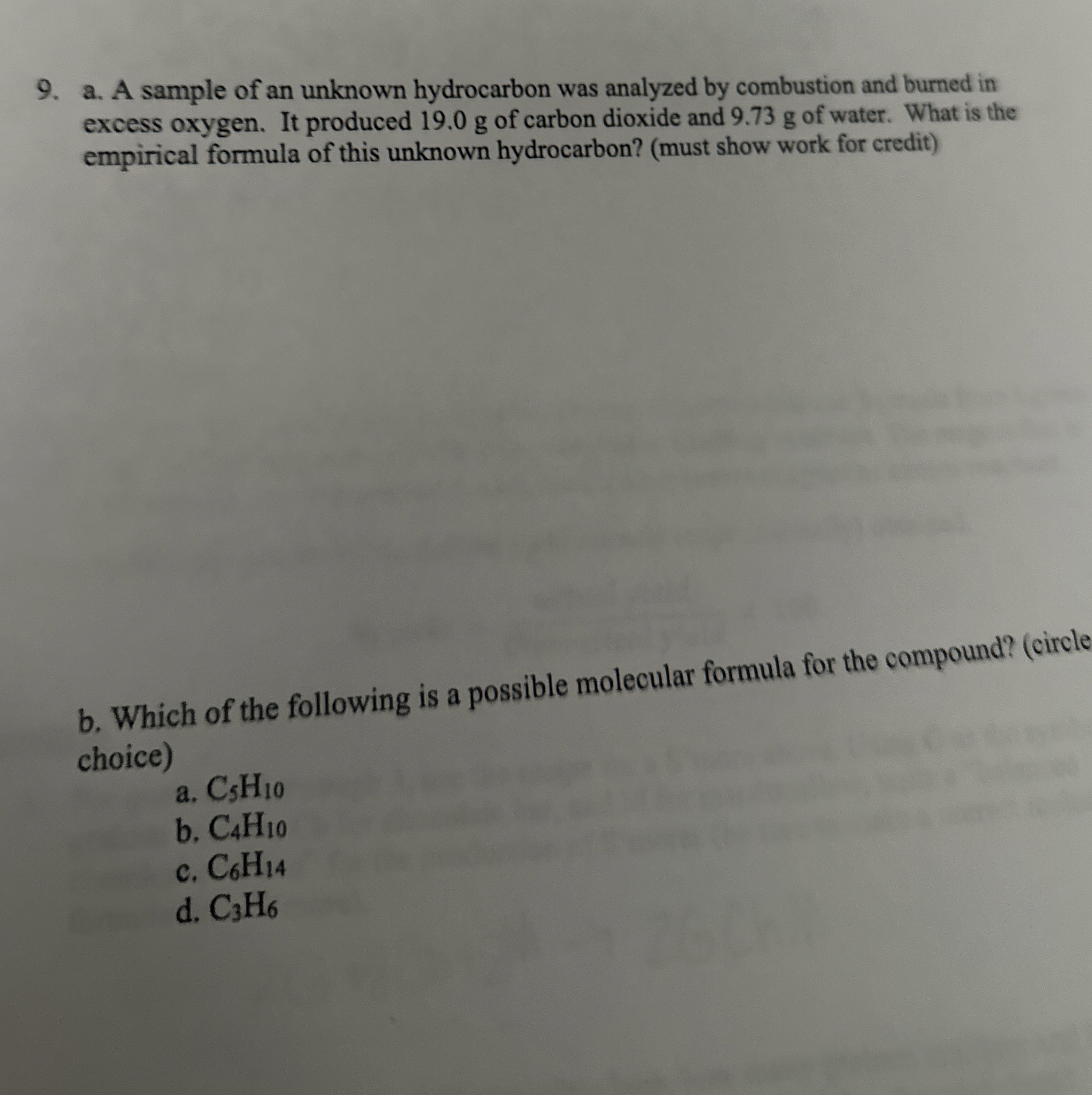 Solved a. ﻿A sample of an unknown hydrocarbon was analyzed | Chegg.com