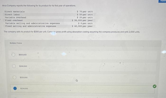 Solved Arca Company reports the following for its product | Chegg.com