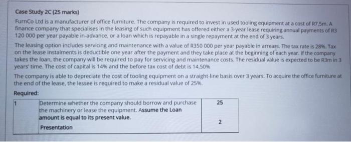 Solved Case Study 2C ( 25 marks) FurnCo Ltd is a | Chegg.com