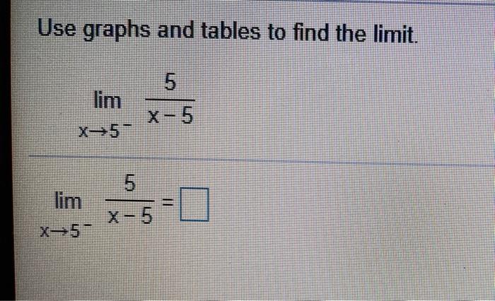 Solved Use graphs and tables to find the limit. 5 lim X-5- | Chegg.com