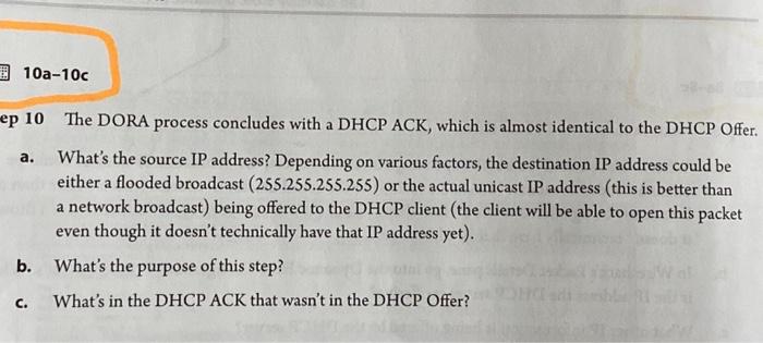 Solved ep 10 The DORA process concludes with a DHCP ACK, | Chegg.com