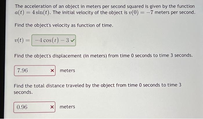 Solved The Acceleration Of An Object In Meters Per Second