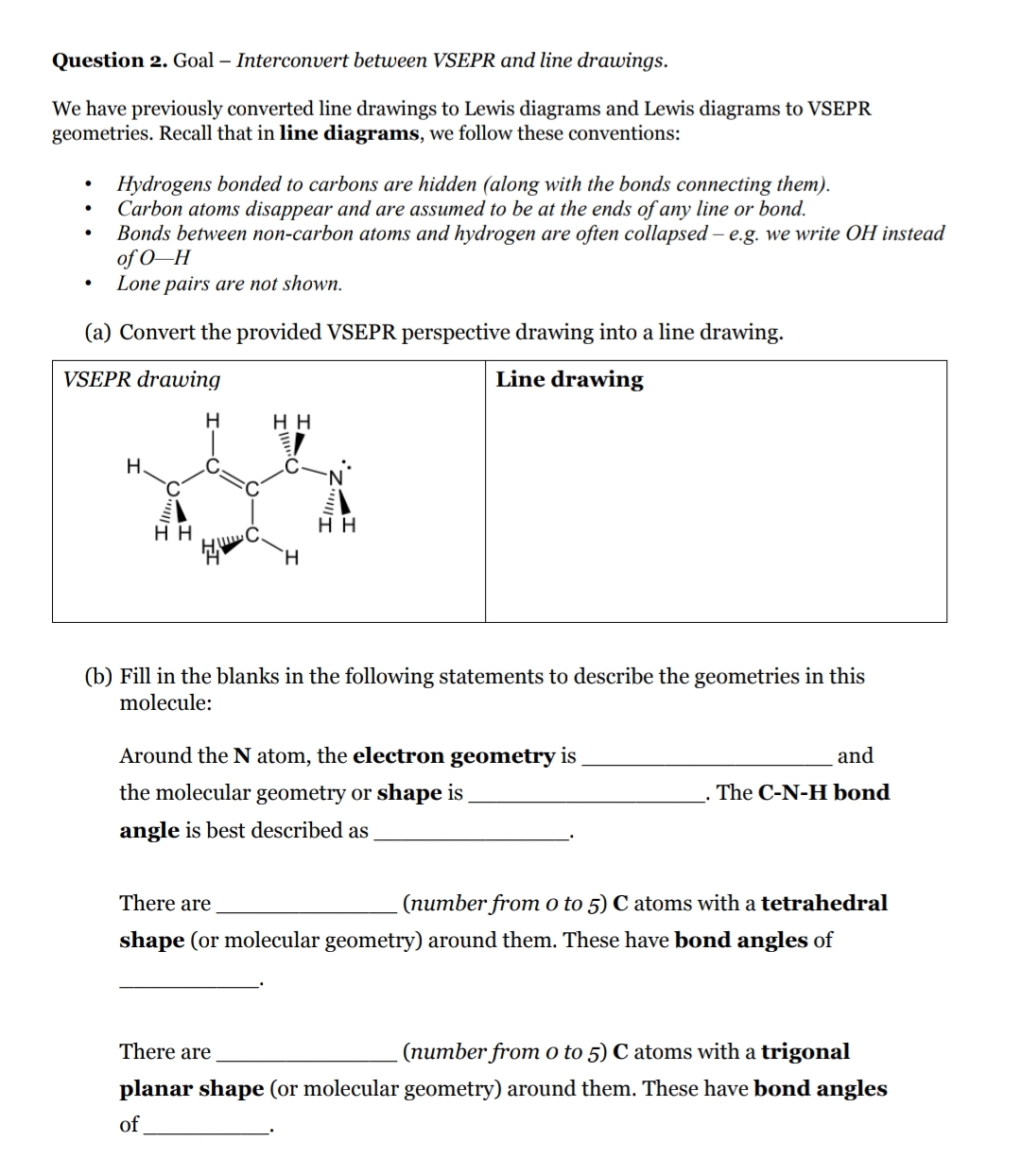 Solved Question 2. ﻿Goal - ﻿Interconvert between VSEPR and | Chegg.com