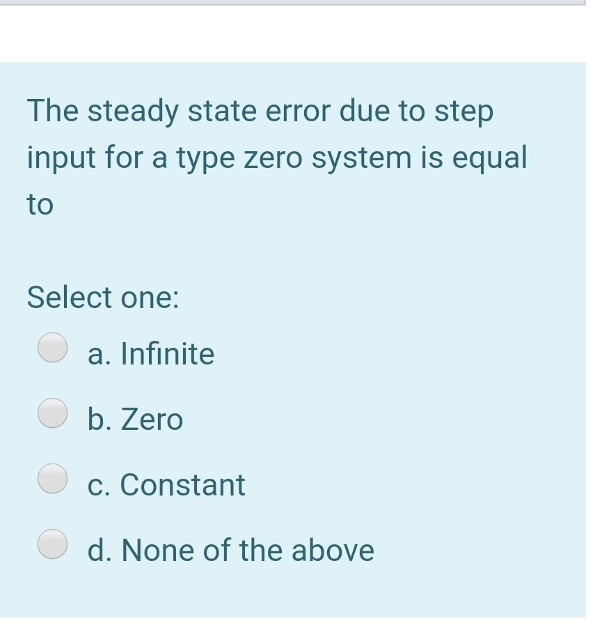 Solved The steady state error due to step input for a type | Chegg.com