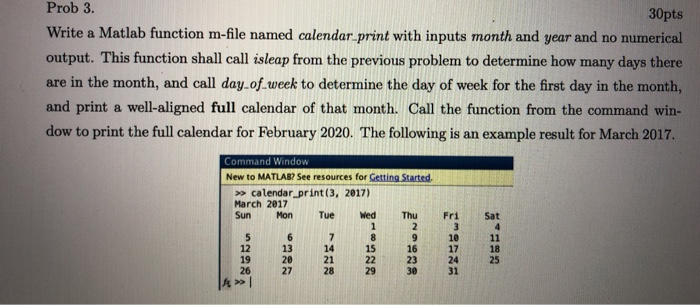 Solved Prob 3. 30pts Write a Matlab function m-file named | Chegg.com