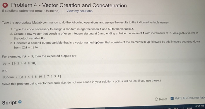 Solved Problem 4 - Vector Creation and Concatenation 5 | Chegg.com