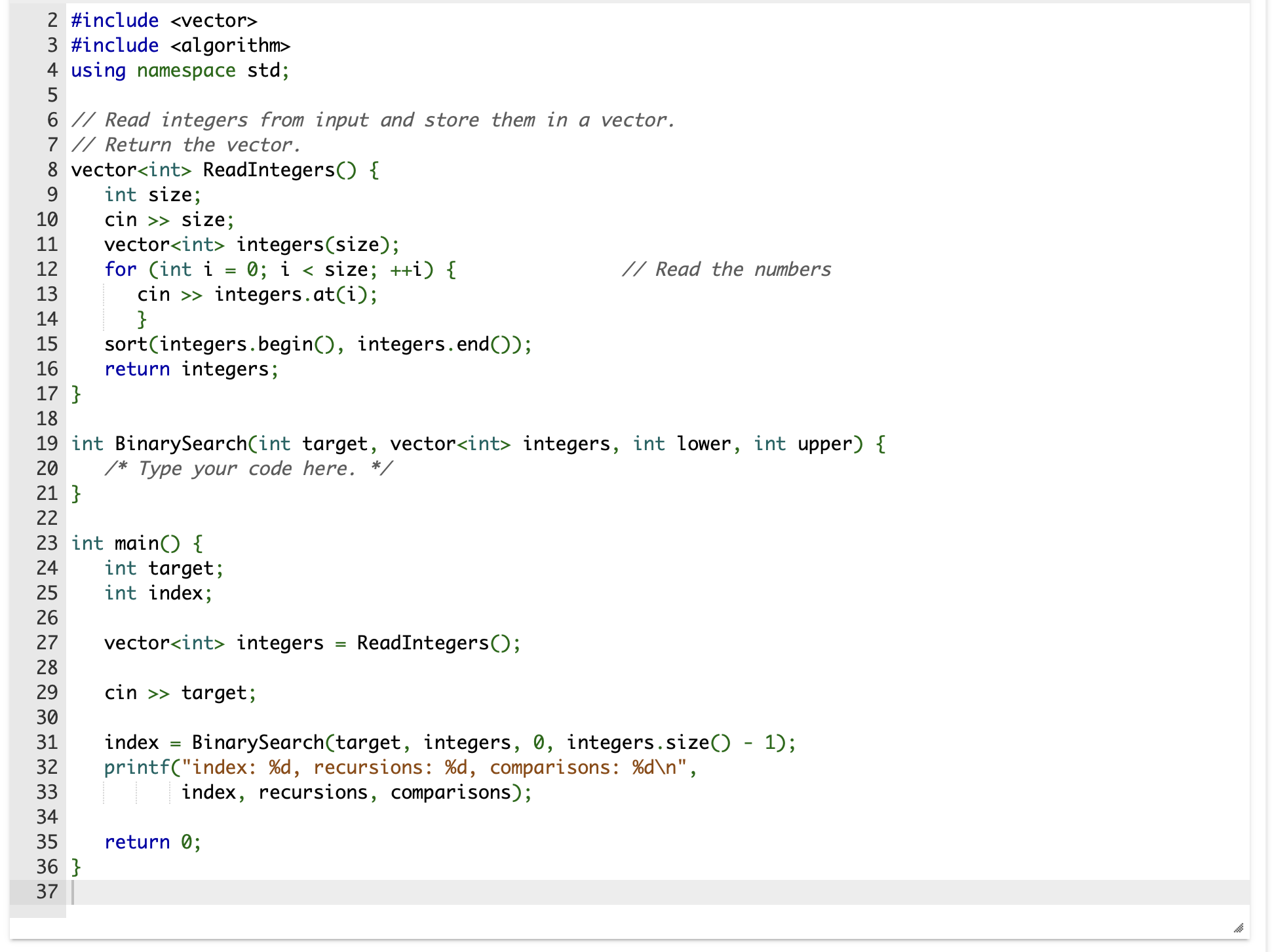 Solved In c++ ﻿please!! 15.14 ﻿LAB: Binary searchBinary | Chegg.com